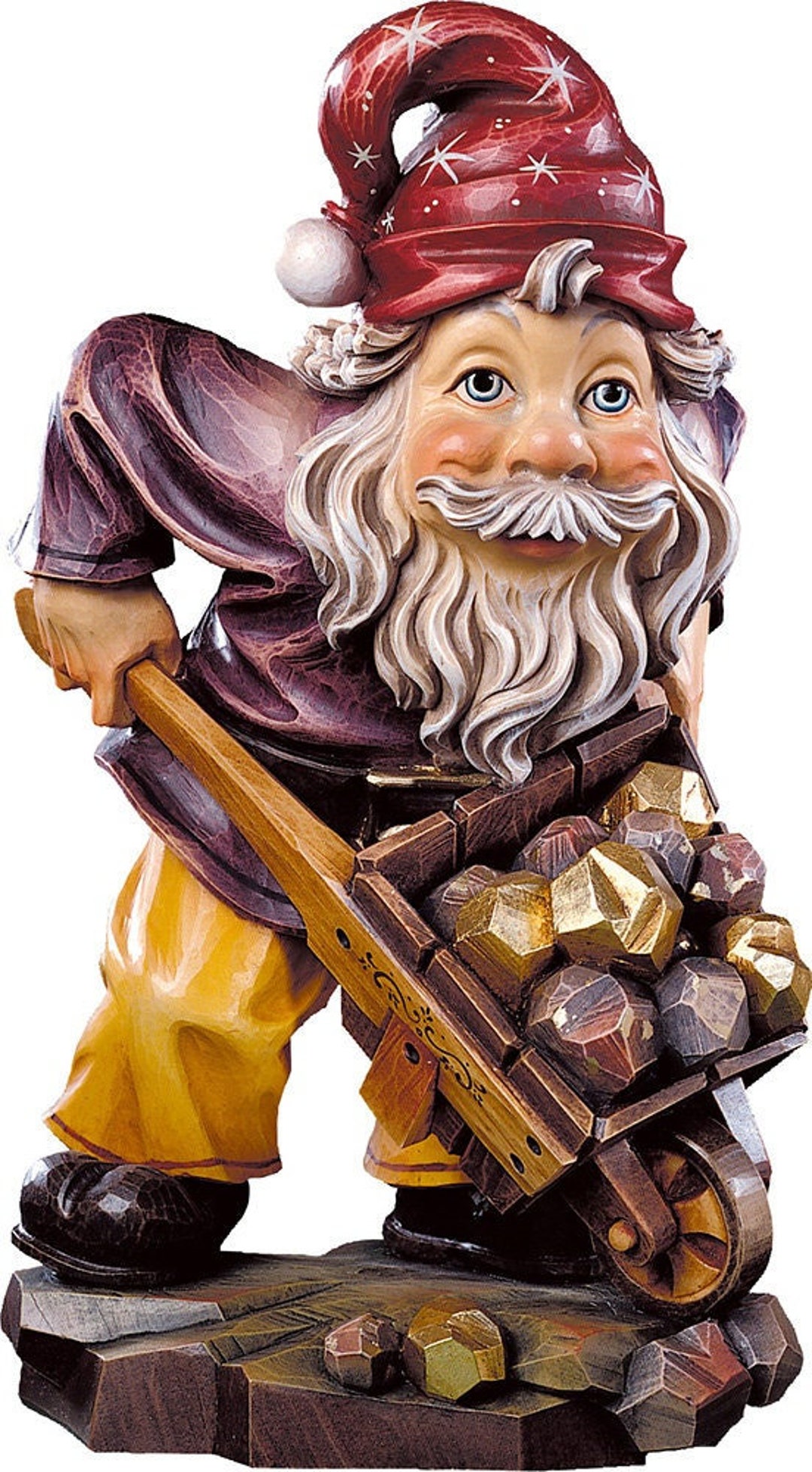 Statue of the Gnome Gold Prospector Carved in Wood From Valgardena and ...