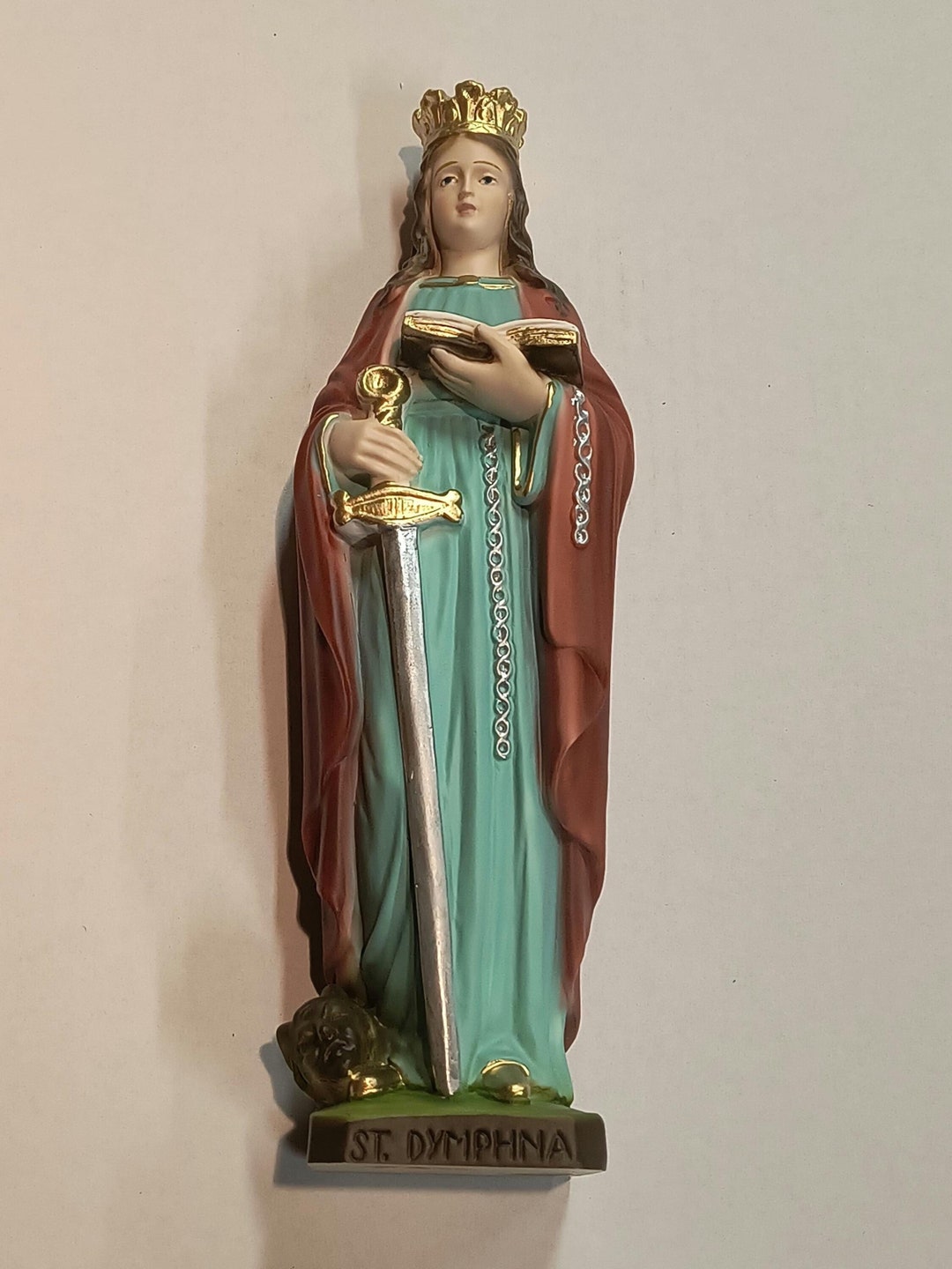 Statue of Saint Dymphna Cm 30 11.81 Inches in Marble Resin Full Decorated by Hand of Italian ...