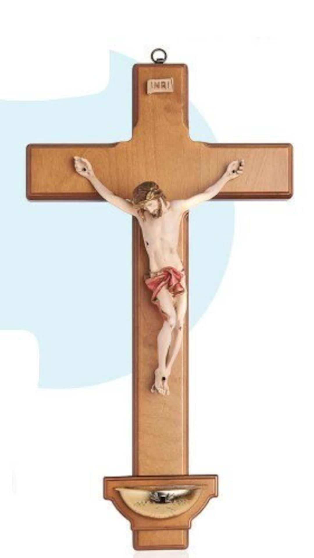 Crucifix With Stoup, in Birch Wood, Various Sizes Available, of Italian ...