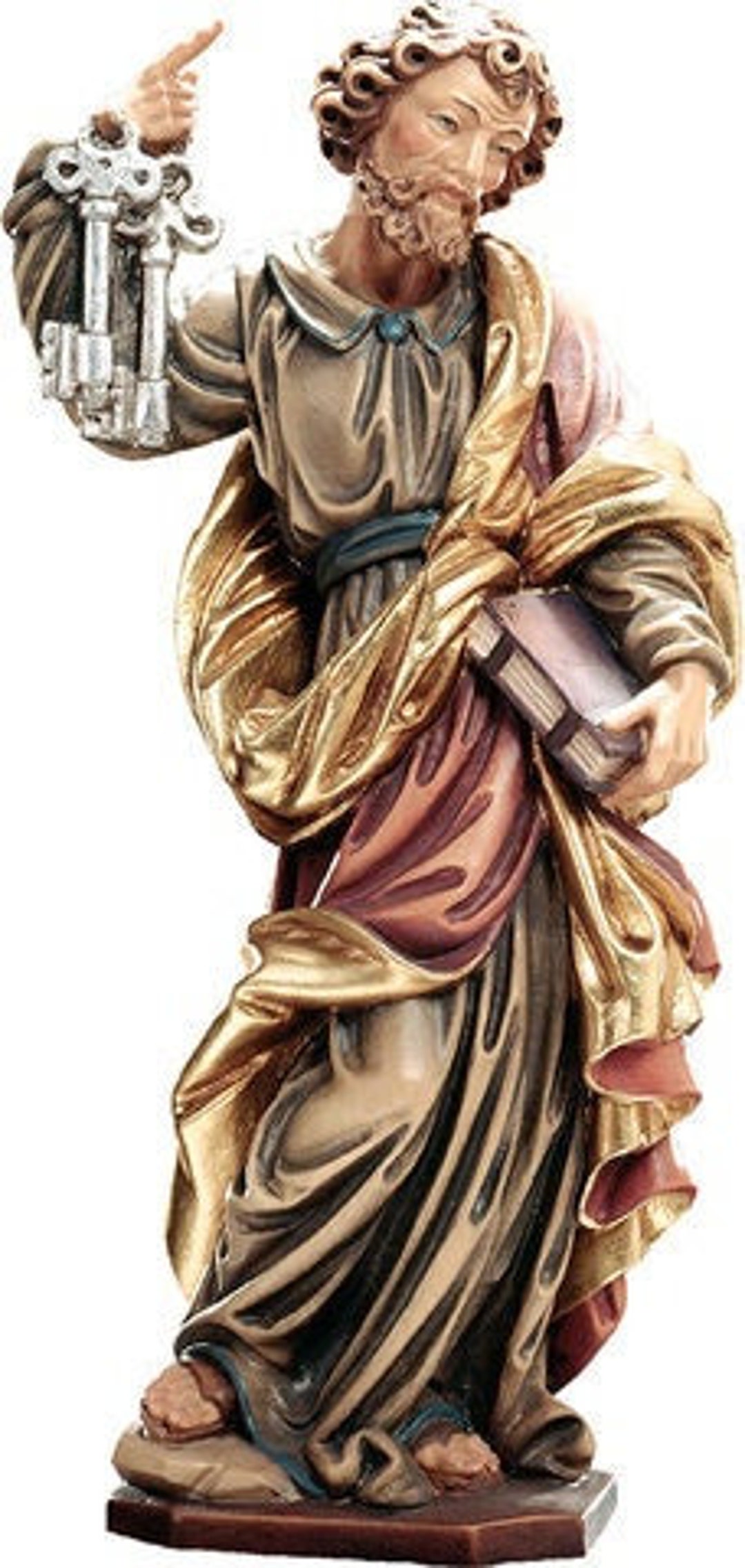 Statue of St. Peter Carved in Val Gardena Wood and Hand Decorated of ...
