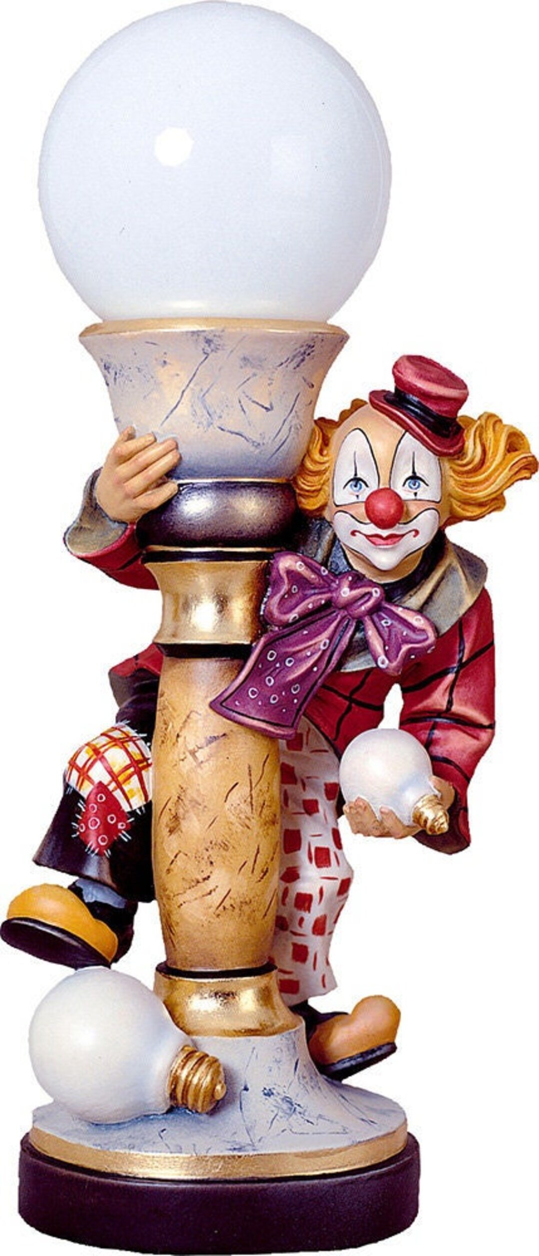 Clown Lamp Sculpture Carved in Valgardena Wood and Decorated by Hand ...