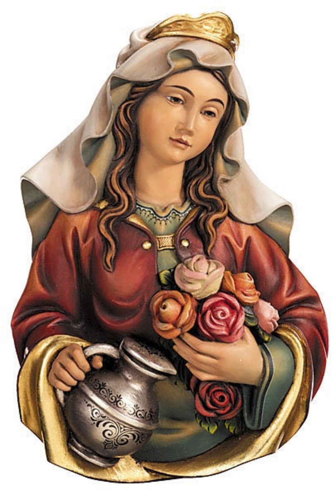 Hanging Sculpture of Saint Elizabeth Carved From Valgardena Wood, Hand ...