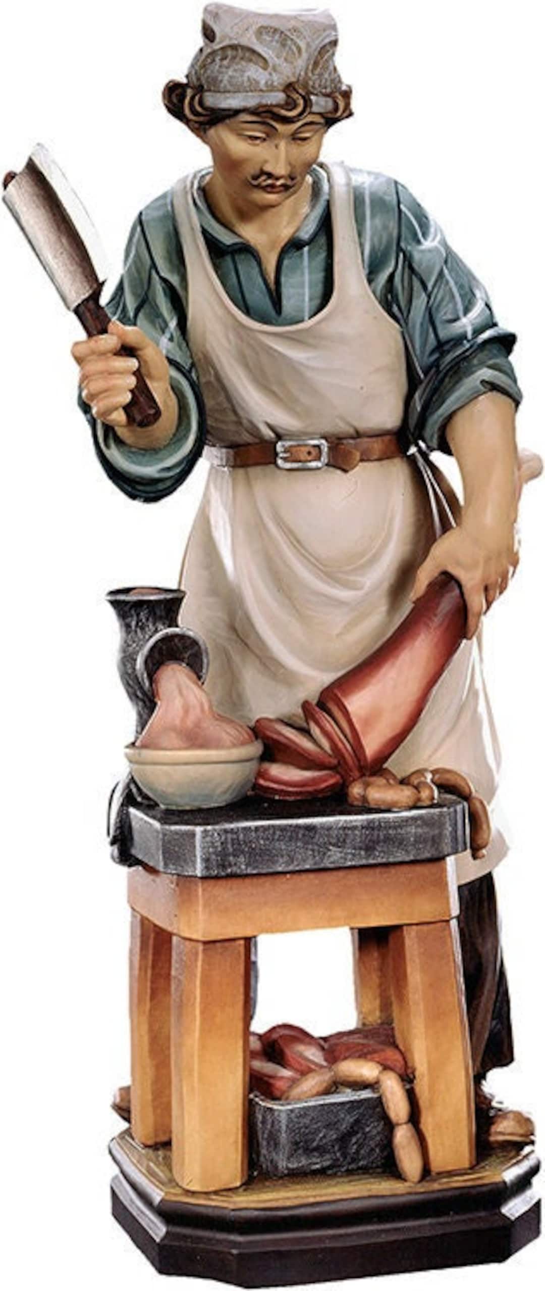 Sculpture of the Butcher Carved in Wood From Valgardena and Decorated ...