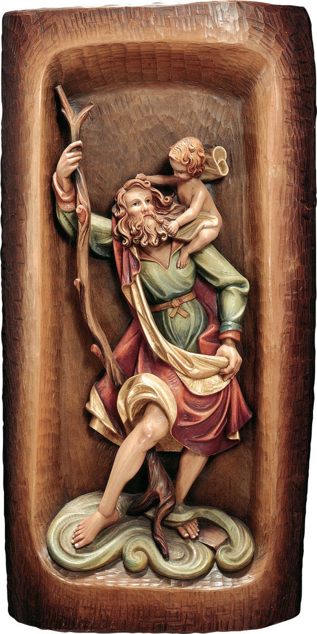 Relief Sculpture of St. Christopher Carved in Wood From Valgardena and ...