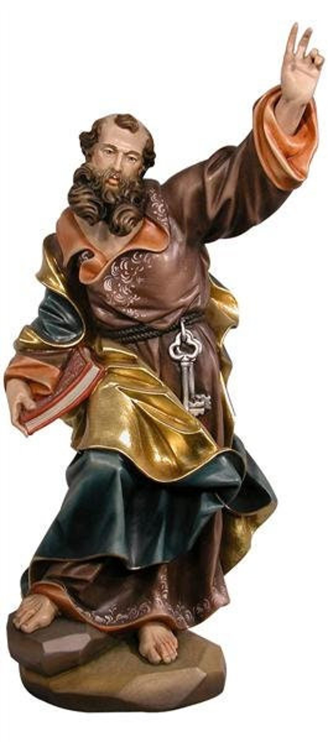 Statue of St. Peter Carved From Valgardena Wood and Hand-decorated ...
