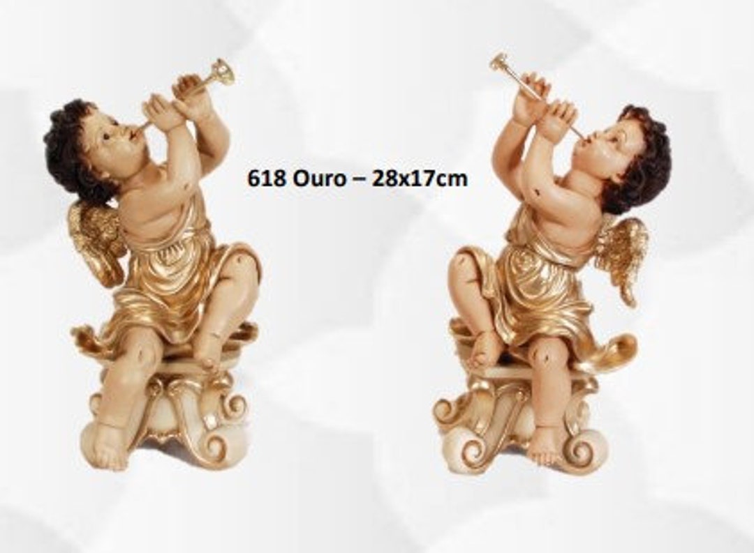 Pair of Hand-decorated Resin Angels of Artisanal Production, Various ...