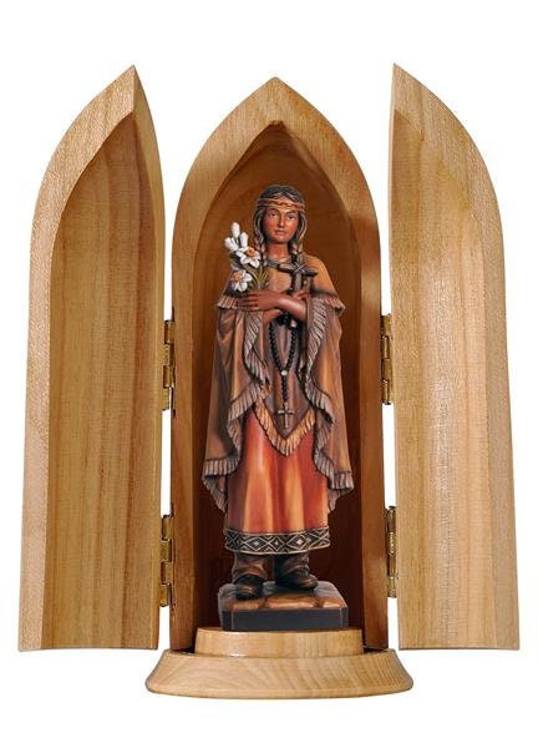 Statue of St. Catherine Tekakwitha in Carved Niche in Valgardena Wood ...