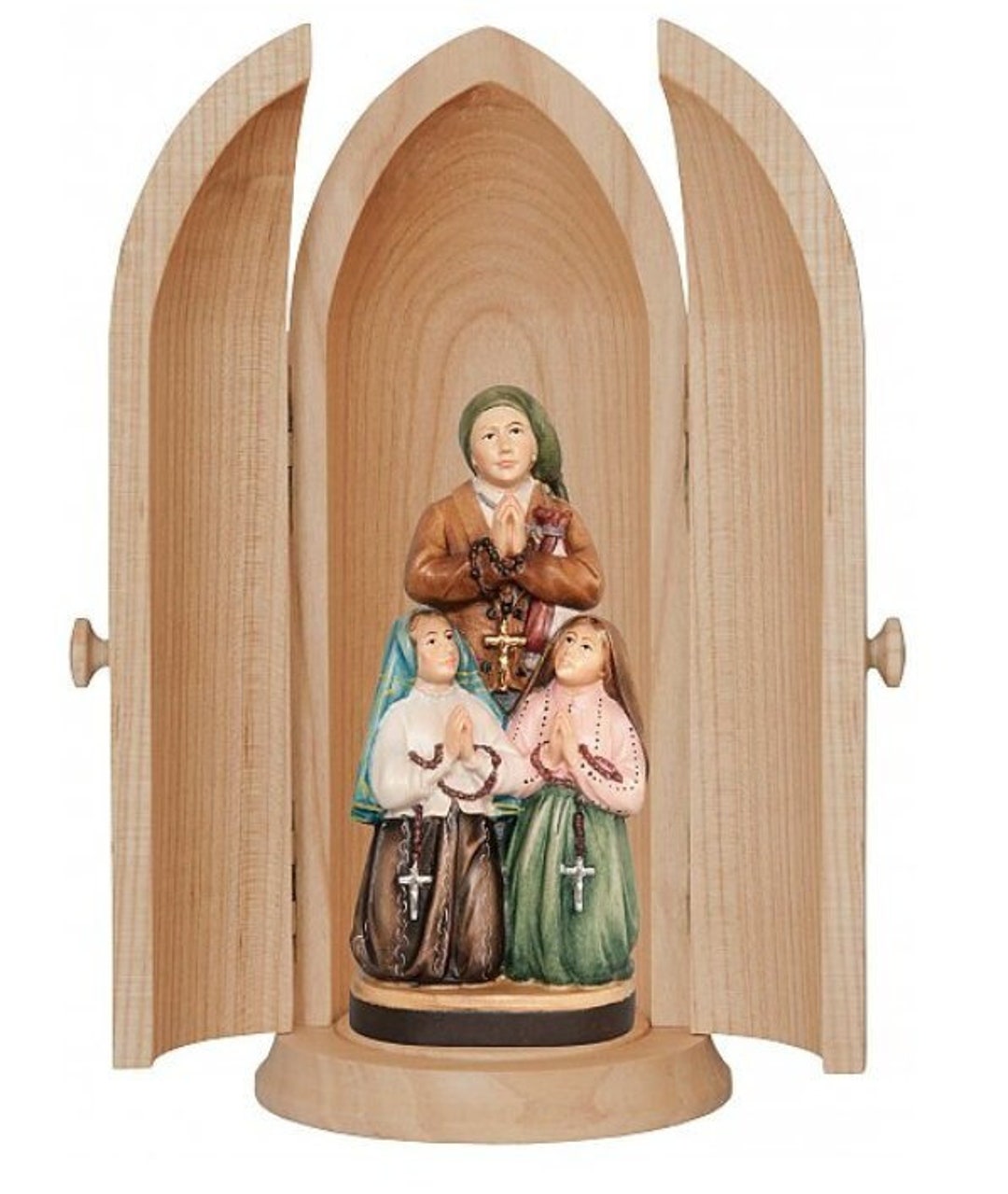 Statue of the Three Shepherd Children of Fatima in a Niche, Carved in ...