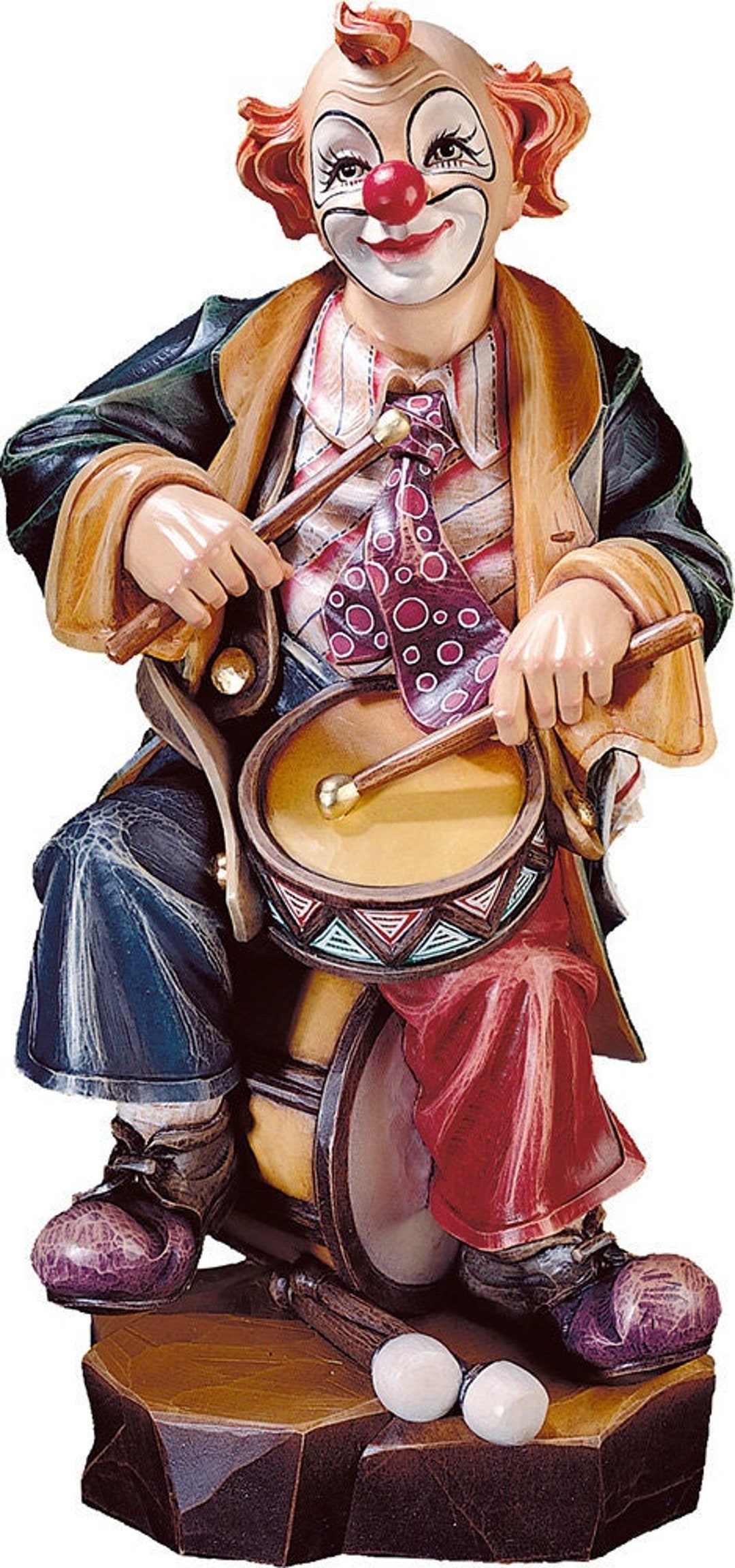 Clown Drummer Statue Carved in Valgardena Wood and Decorated by Hand ...