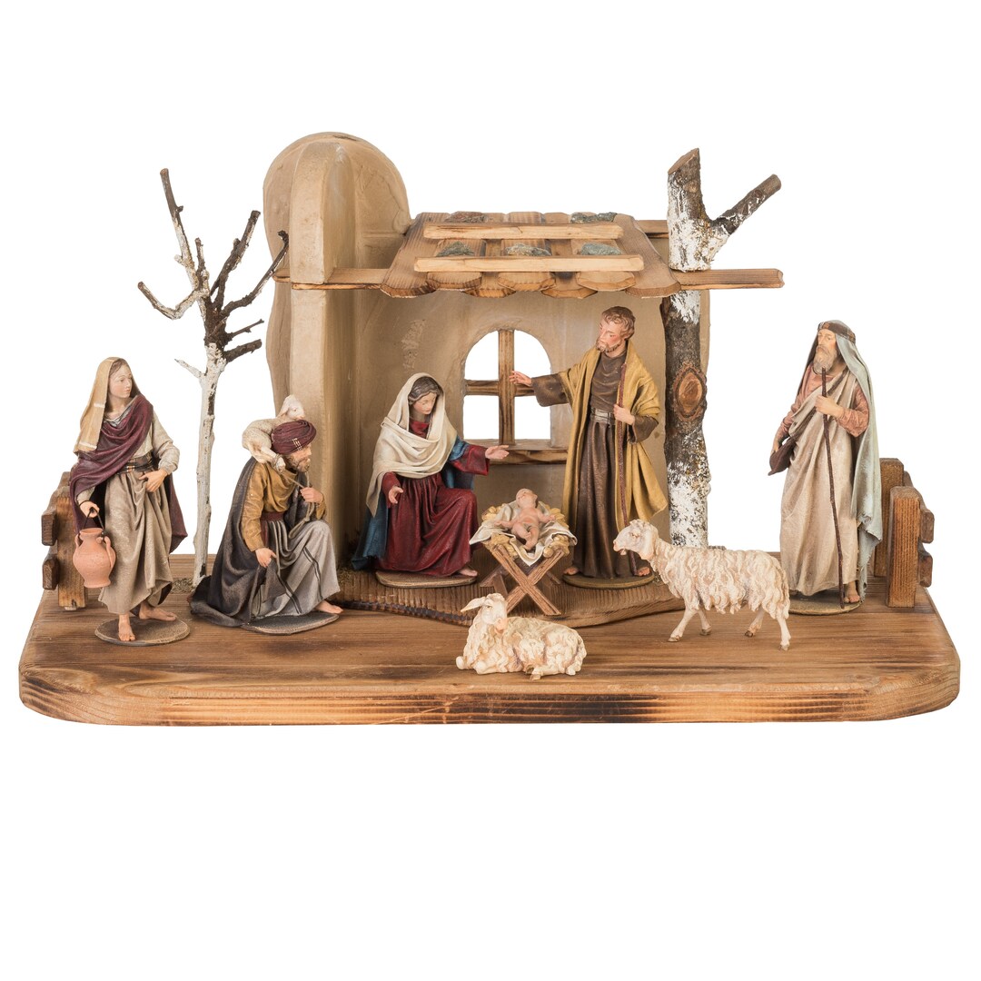 Immanuel Nativity Scene Carved in Valgardena Wood, Decorated by Hand, 9 ...