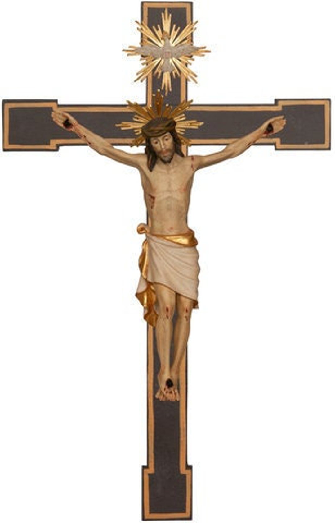 Classic Crucifix With Halo and Holy Spirit, Carved in Valgardena Wood ...