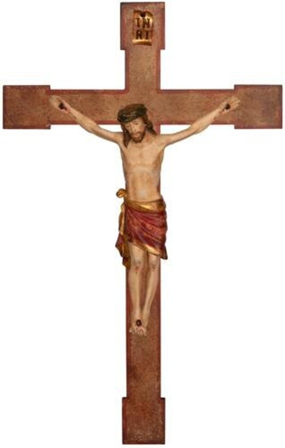 Classic Crucifix on a Romanesque Cross, Carved in Valgardena Wood ...