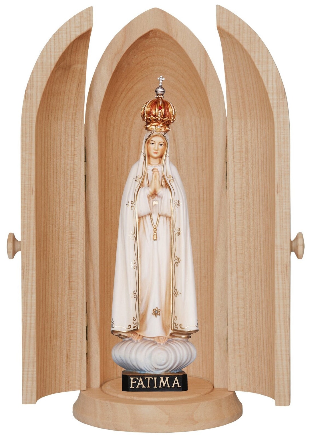 Statue of Our Lady of Fatima With Crown in Niche, Carved in Hand ...
