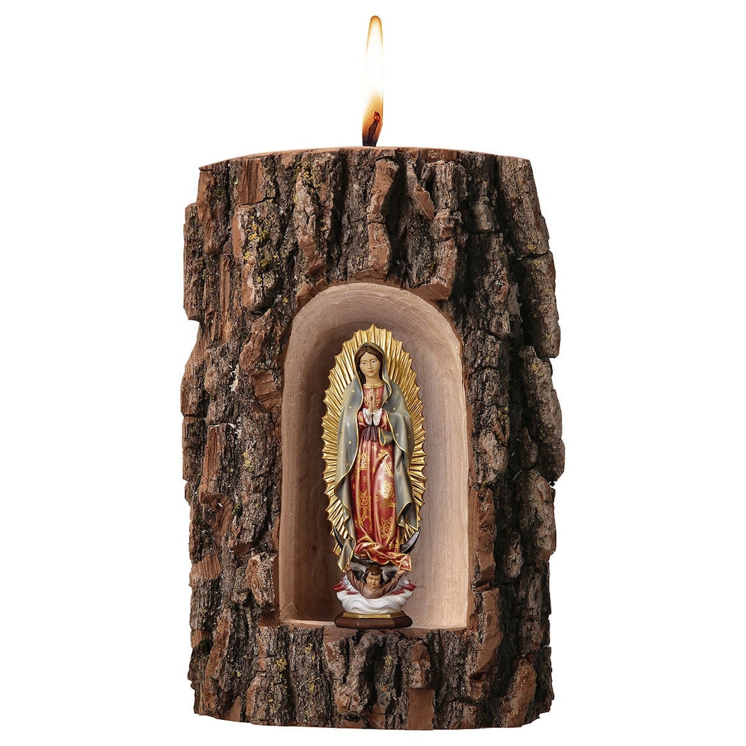 Statue of Our Lady of Guadalupe in Elm Cave and Candle Carved in ...