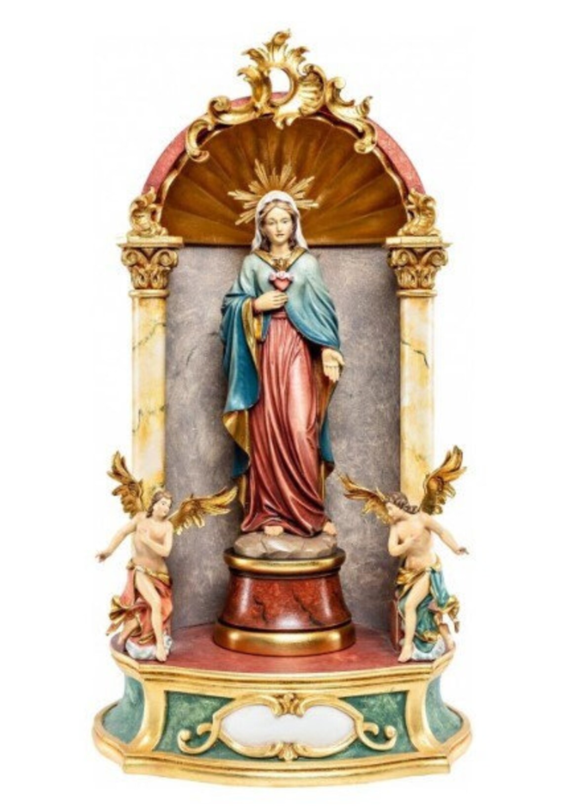 Statue of the Sacred Heart of Mary in a Baroque Home Altar, Carved in ...