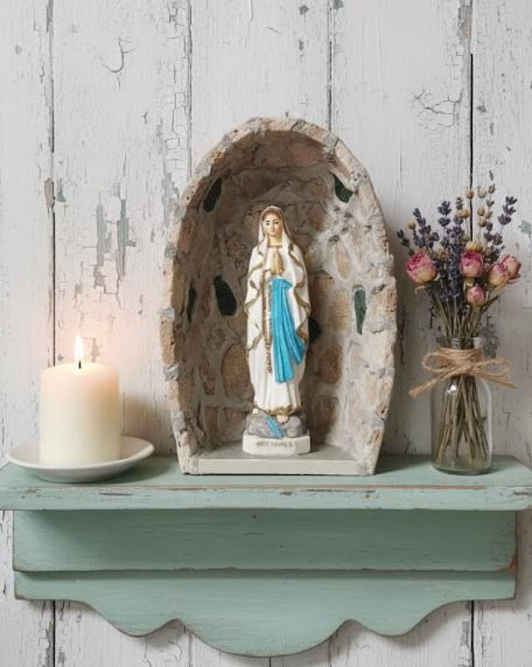 Handcrafted Ivory Marble Statue Grotto With Guatemala Green Marble ...