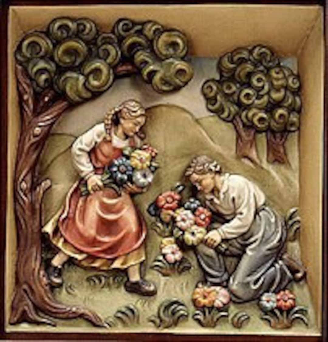 Bas-relief Sculpture "spring", Carved in Wood of Valgardena Decorated ...