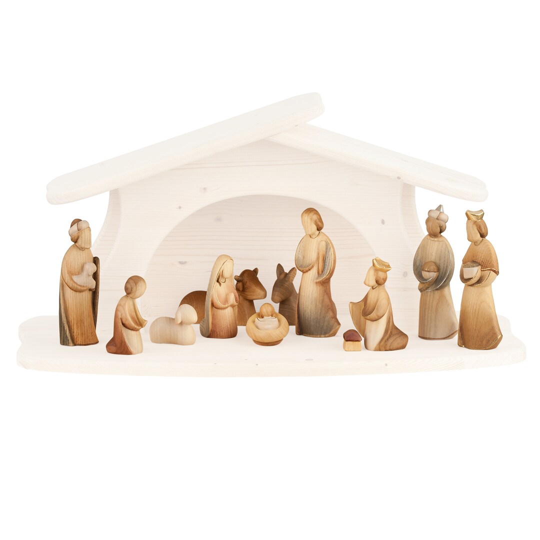 Complete 11-piece Nativity Scene (without Stable) Carved in Valgardena ...