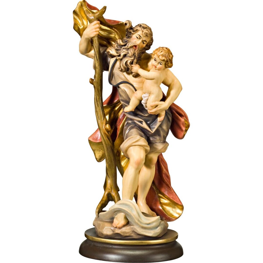 Statue of Saint Christopher Carved From Valgardena Wood, Hand-decorated ...