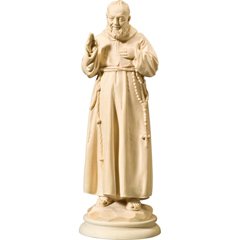Statue Of Saint Padre Pio Carved In Valgardena Wood Hand Decorated