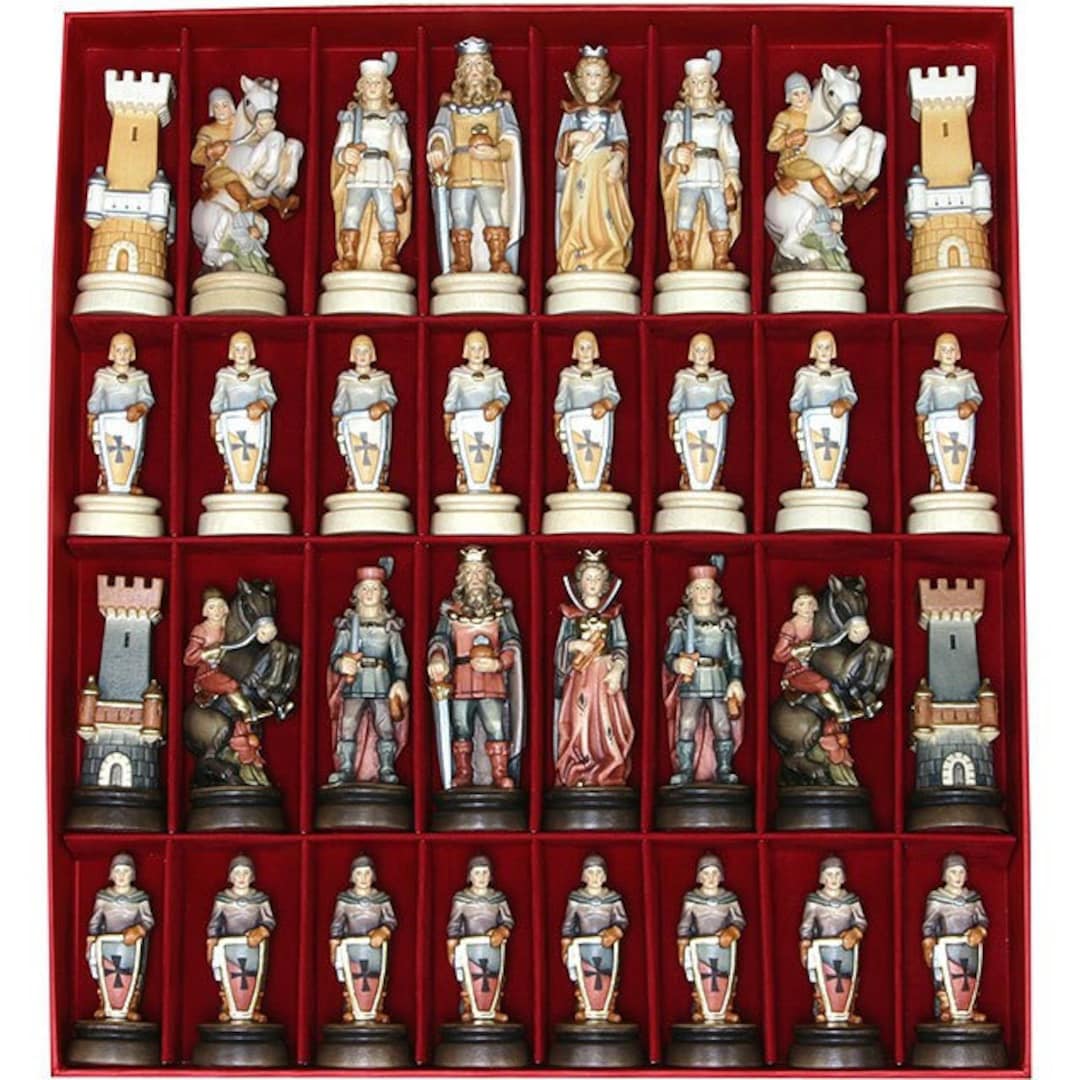 Medieval Chess Series, Carved in Wood of Valgardena, Decorated by Hand ...