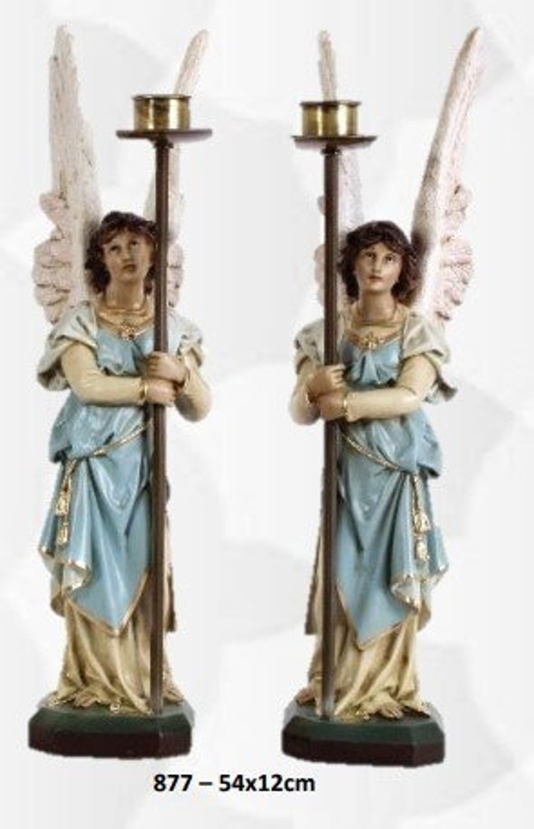 Pair of Angels With Candlestick 54 X 12 Cm (21.25 X 4.72 Inches) Made ...