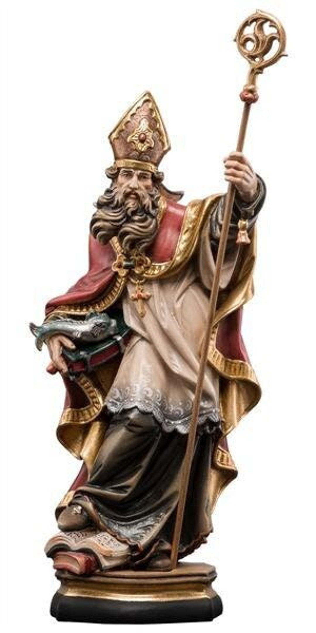 Statue of St. Ulrich With Fish, Carved in Wood From Valgardena and Hand ...