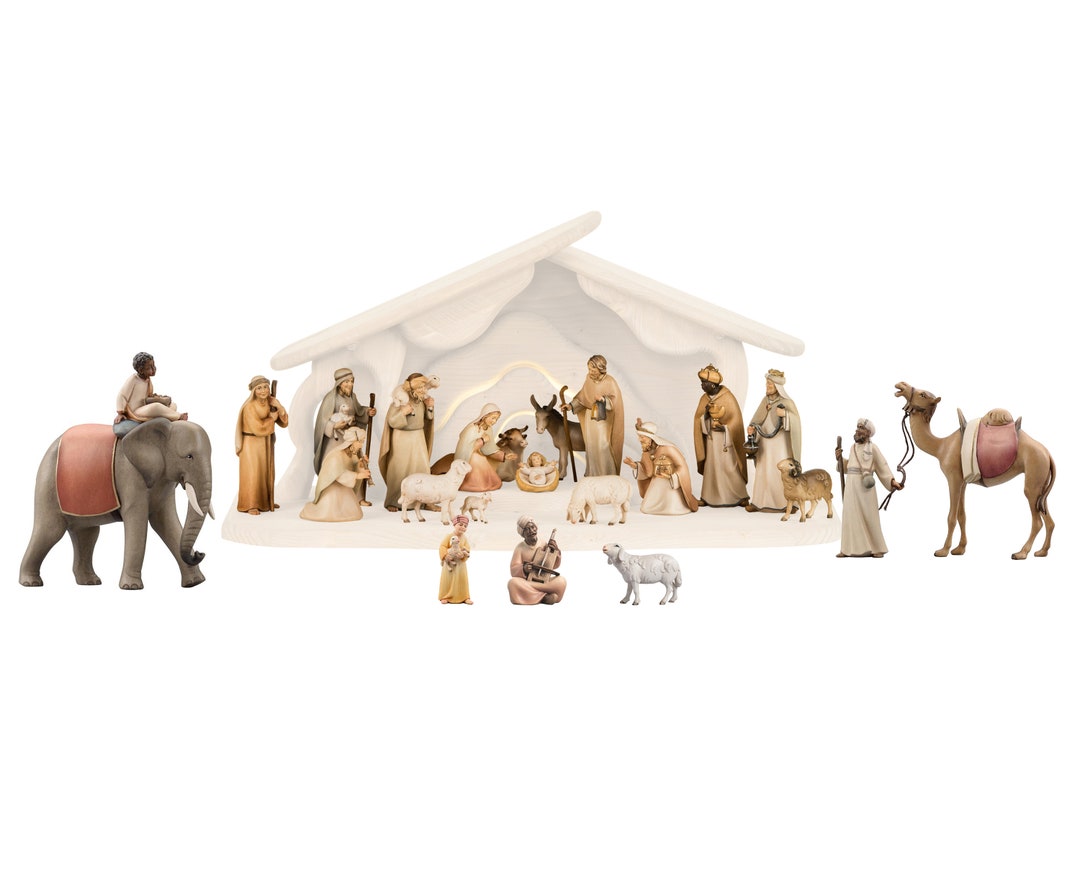 Complete 24-piece Nativity Scene (without Stable) Carved in Valgardena ...