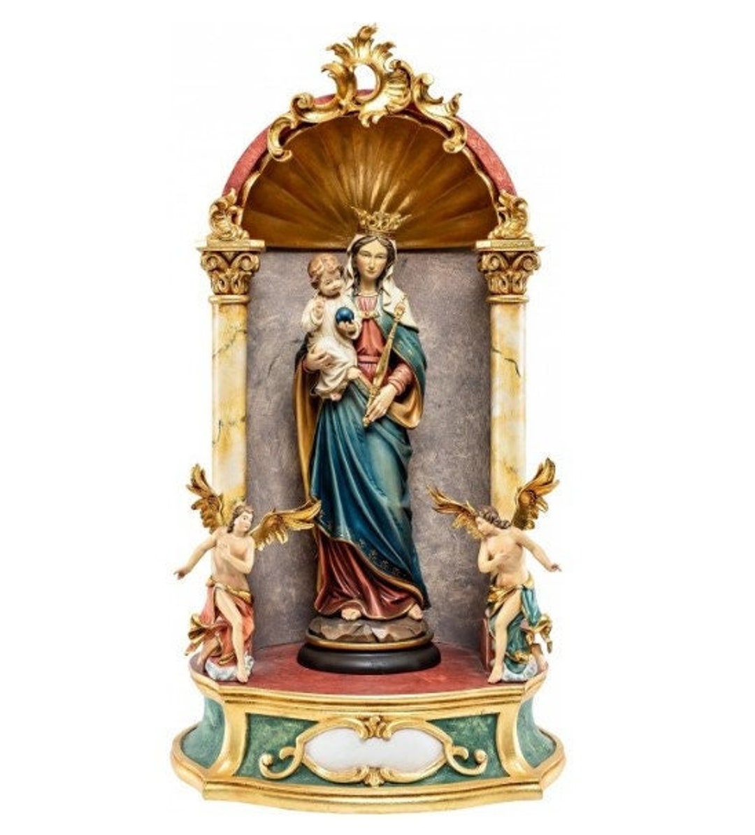 Statue of the Madonna of Regina Coeli in a Baroque Home Altar, Carved ...