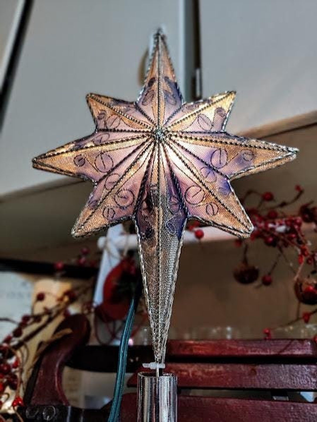 Elegant Silver Blue Light Metal Star-tree Top With Vintage Metal Scroll ...