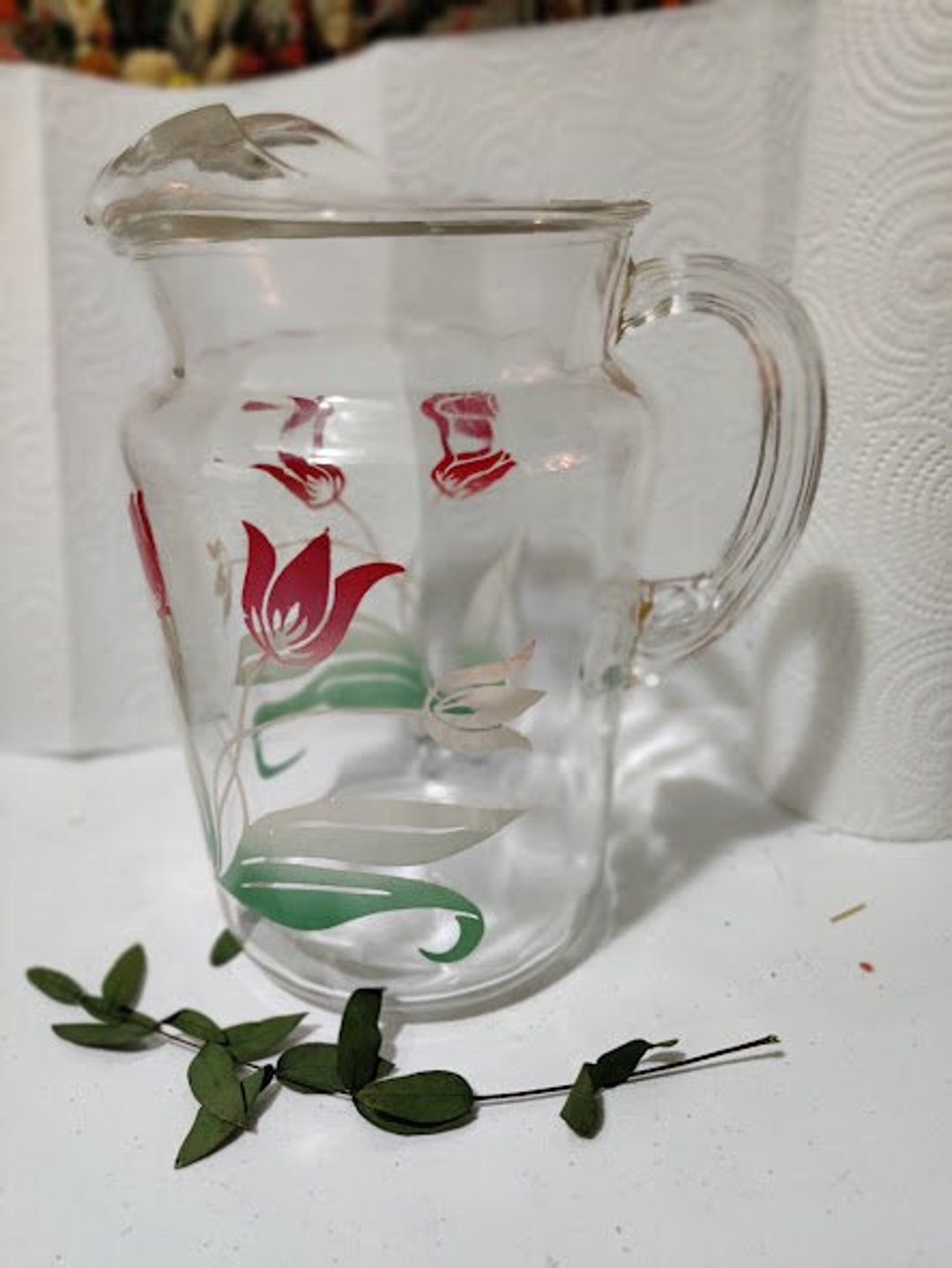 Rare Anchor Hocking Tulip Flower Pattern Pitcher Vintage Clear ...