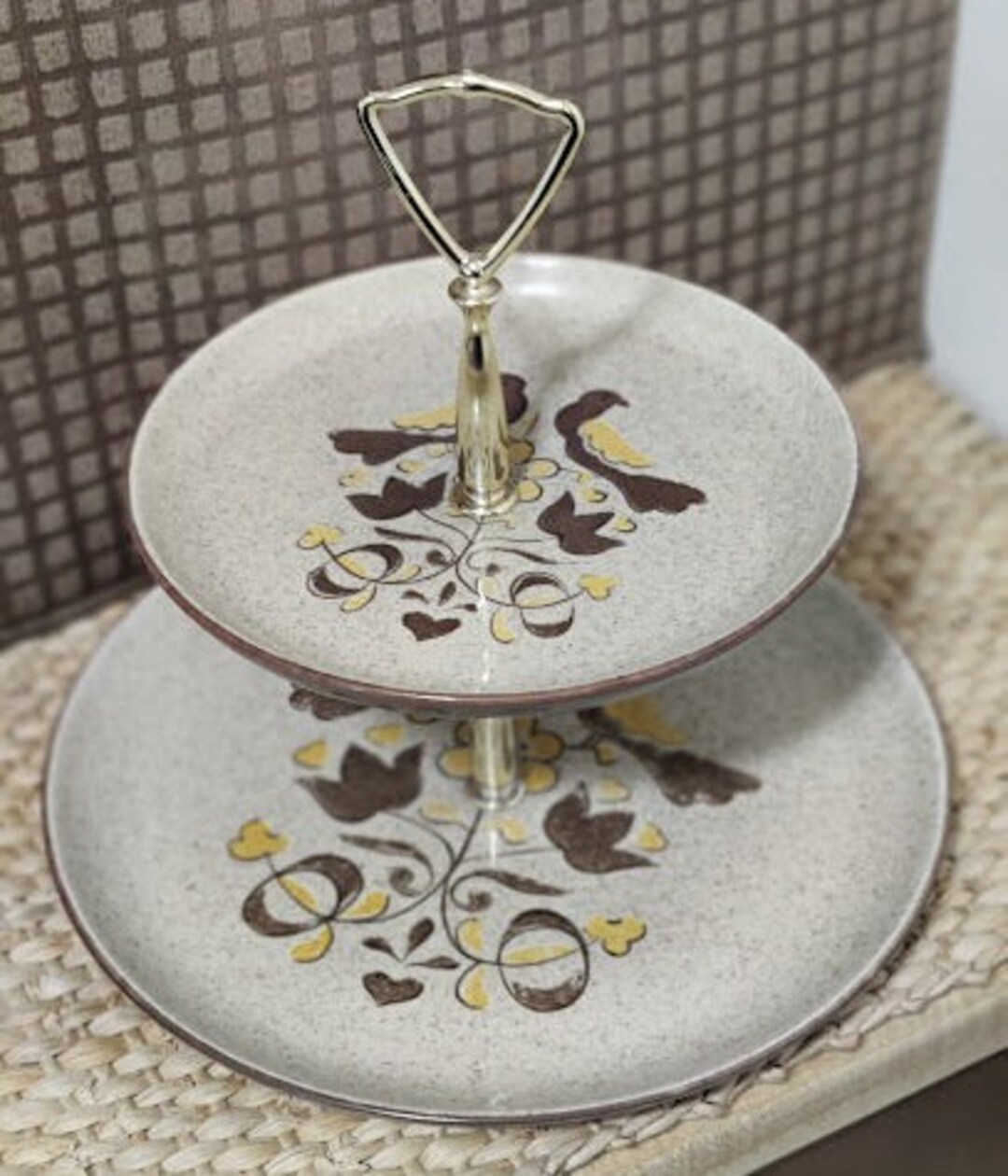 Redwing Pottery Turtle Dove Serving Tray Norwegian Rosemaling Bird Design on Beige Speckled ...