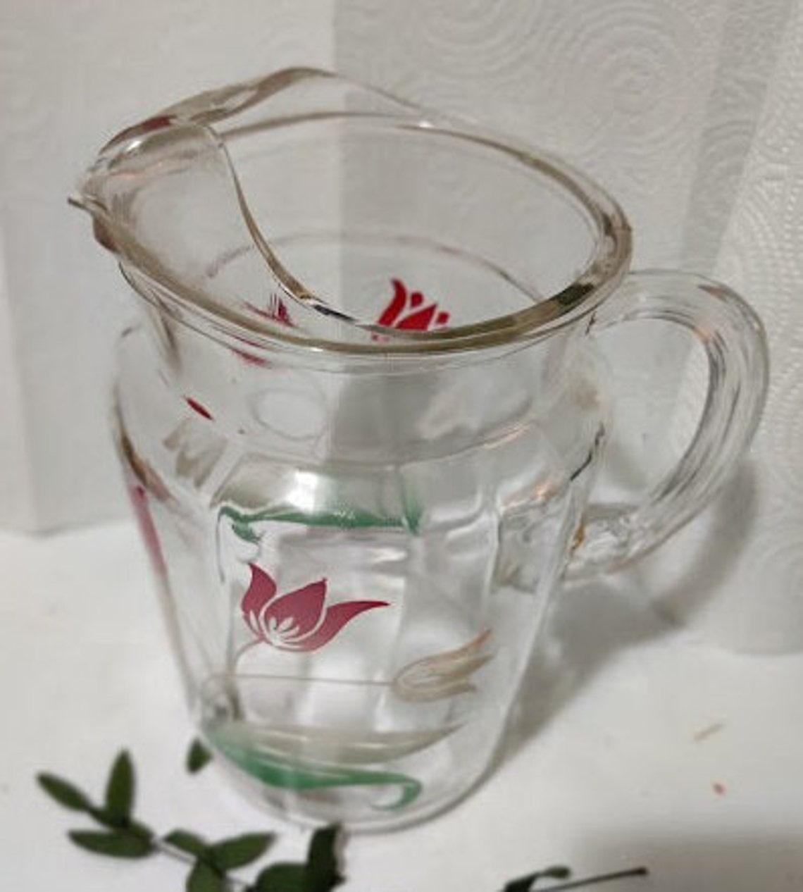 Rare Anchor Hocking Tulip Flower Pattern Pitcher Vintage Clear ...