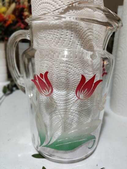 Rare Anchor Hocking Tulip Flower Pattern Pitcher Vintage Clear ...