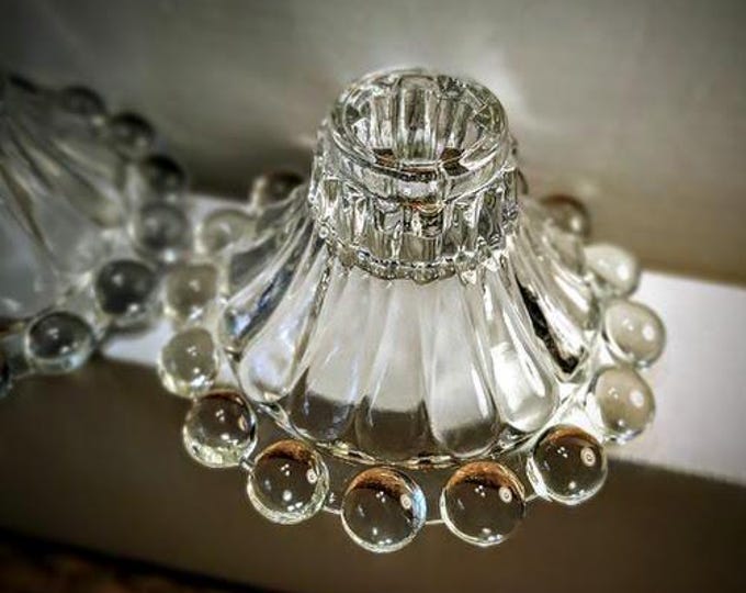 Anchor Hocking Clear Glass Bubble Rim Berwick Boppi Candlestick Holders ...