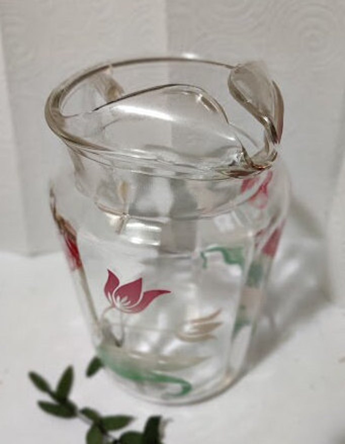 Rare Anchor Hocking Tulip Flower Pattern Pitcher Vintage Clear ...