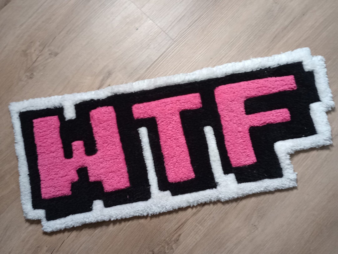 WTF Pixel Text Handmade Tufted Pink Black White Font Rug Wall Decor - Etsy