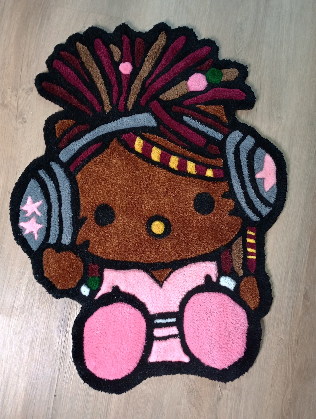 Black Loc'd Hello Kitty With Headphones Rug - Etsy