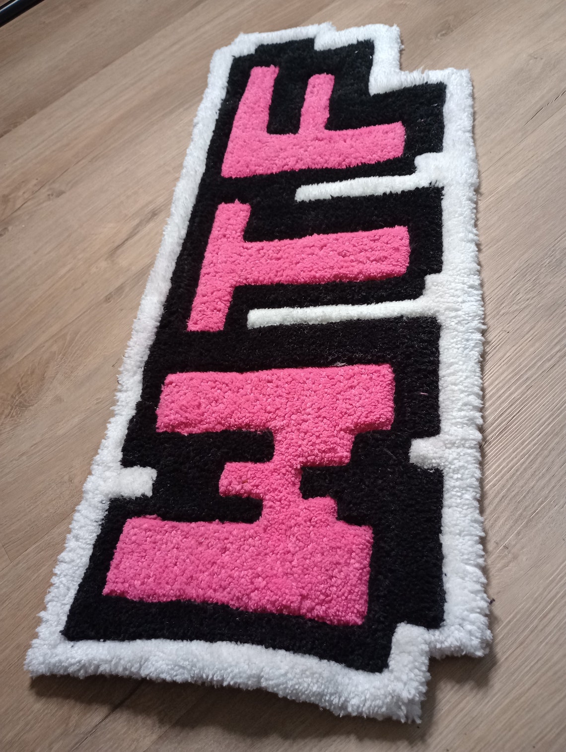 WTF Pixel Text Handmade Tufted Pink Black White Rug Wall Decor - Etsy