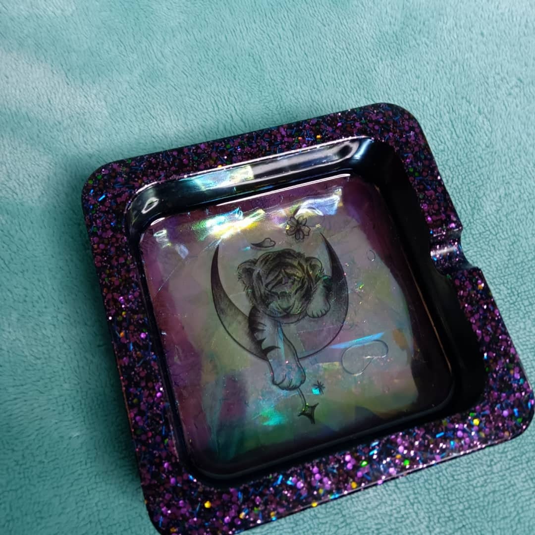 Holographic Purple Glitter Tiger Moon Ashtray - Etsy