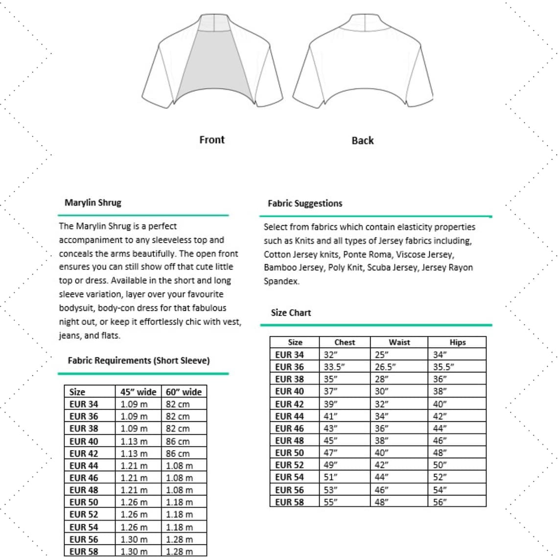Women's Shrug| Marylin Shrug PDF Sewing Pattern | PDF Printable Sewing ...