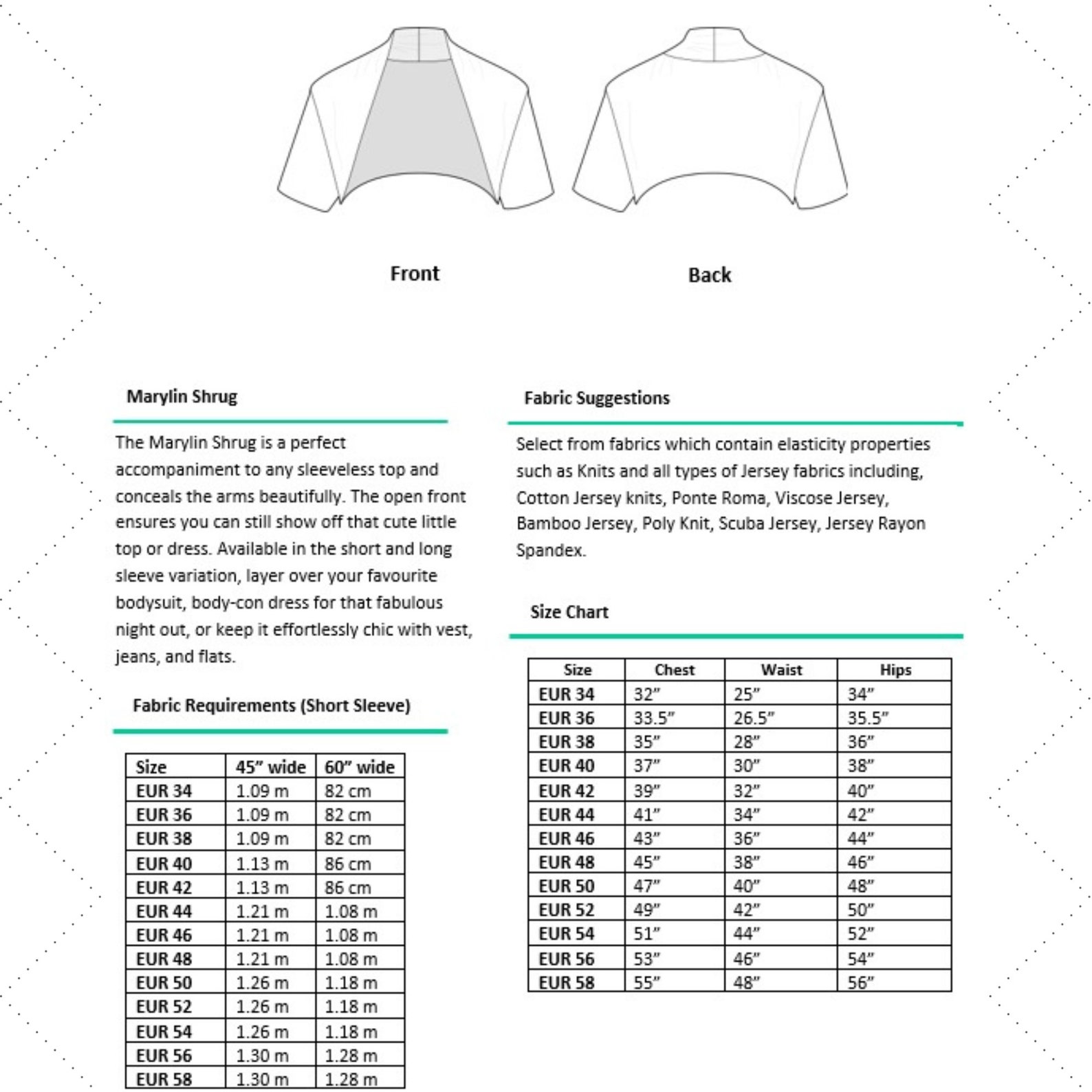 Women's Shrug| Marylin Shrug PDF Sewing Pattern | PDF Printable Sewing Pattern | Instant ...