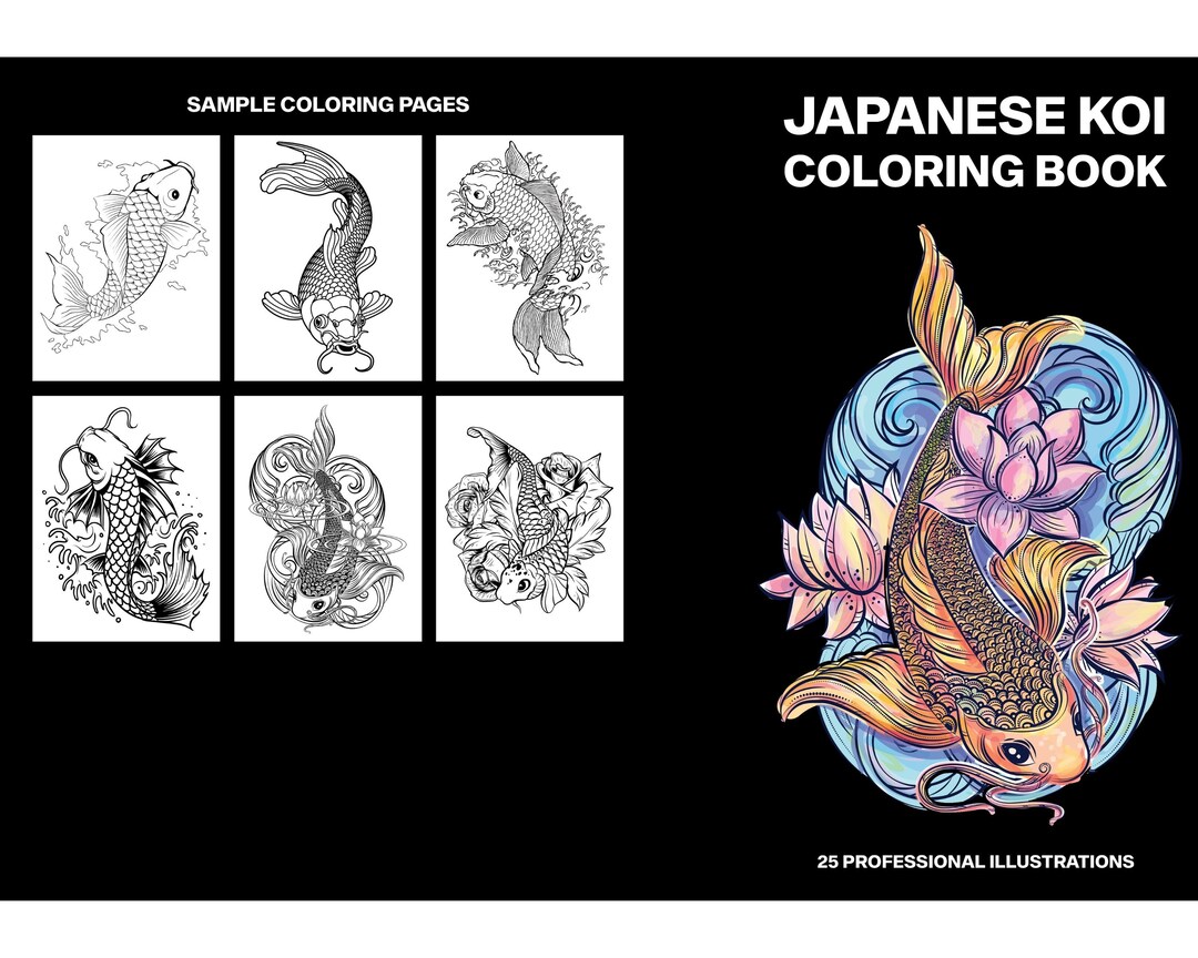 25 Printable Japanese Koi Coloring Pages, Fish Coloring Sheets, Adult ...