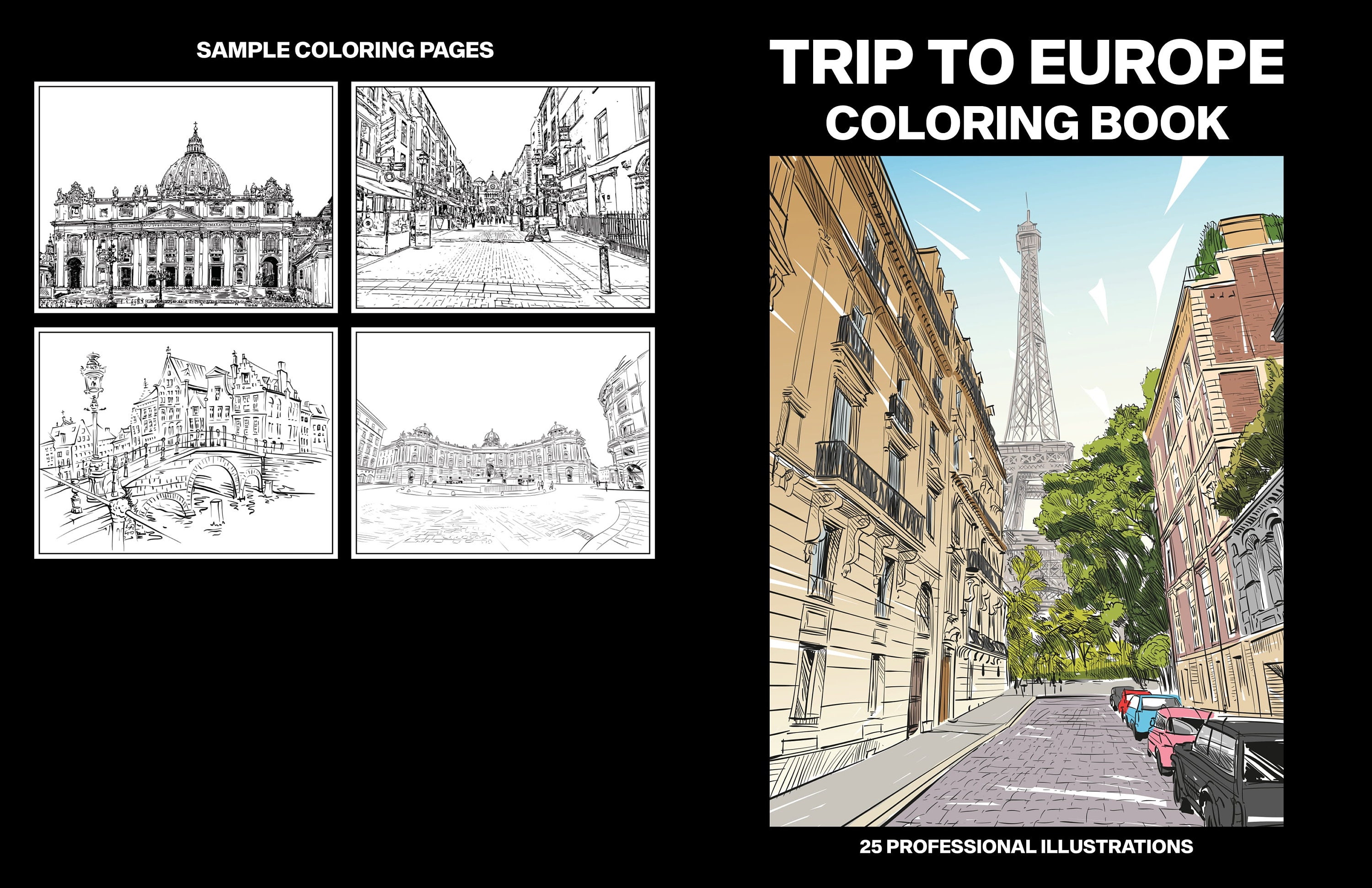 Printable Trip to Europe Coloring Pages, 25 Professionally Illustrated ...