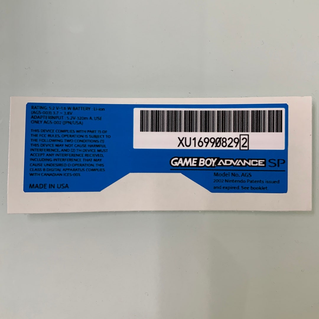 Gameboy Advance SP Back Sticker Cyan/blue Replacement - Etsy