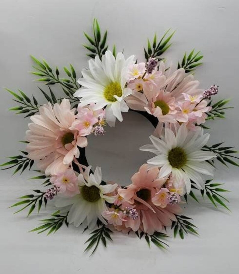 Candle Ring Floral Centerpiece Pastel Pink and White Daisies Home Party ...