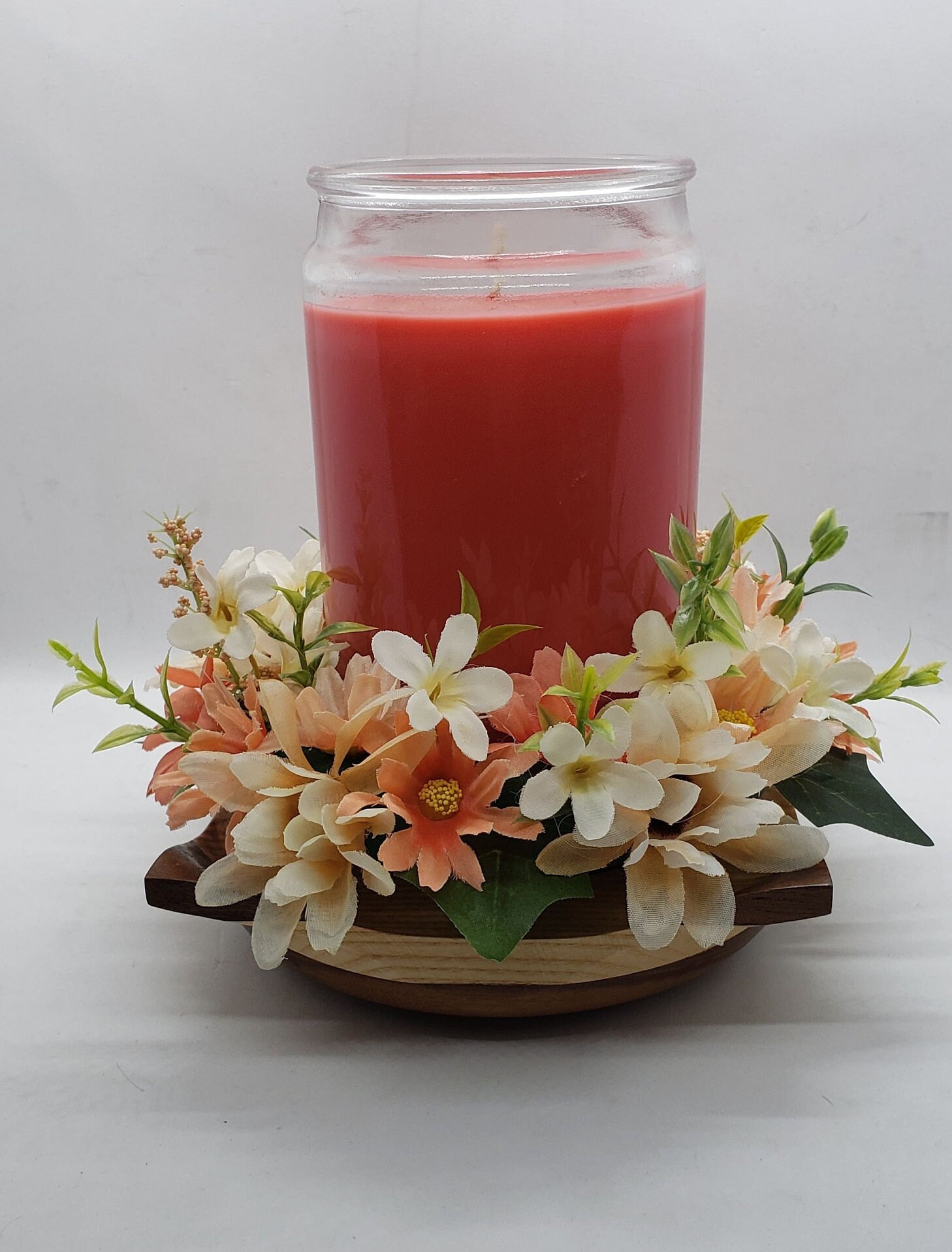 Candle Ring Floral Centerpiece Peach and White Daisy Candle Ring or ...