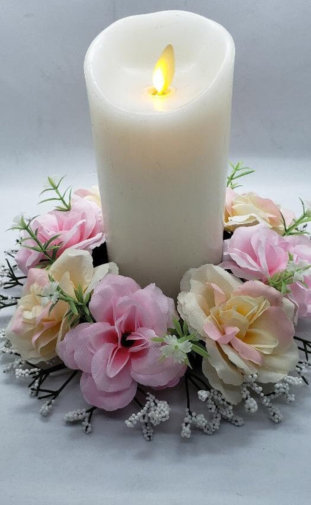 Candle Ring Floral Centerpiece With Pink & Blush Roses. Candle Base ...