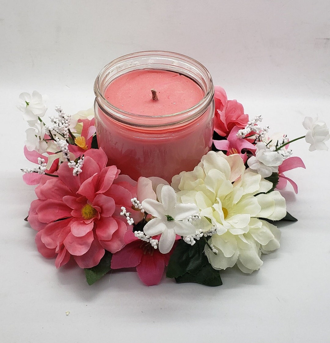 Candle Ring Floral Centerpiece Pink and White Mum Candle Ring or Base ...