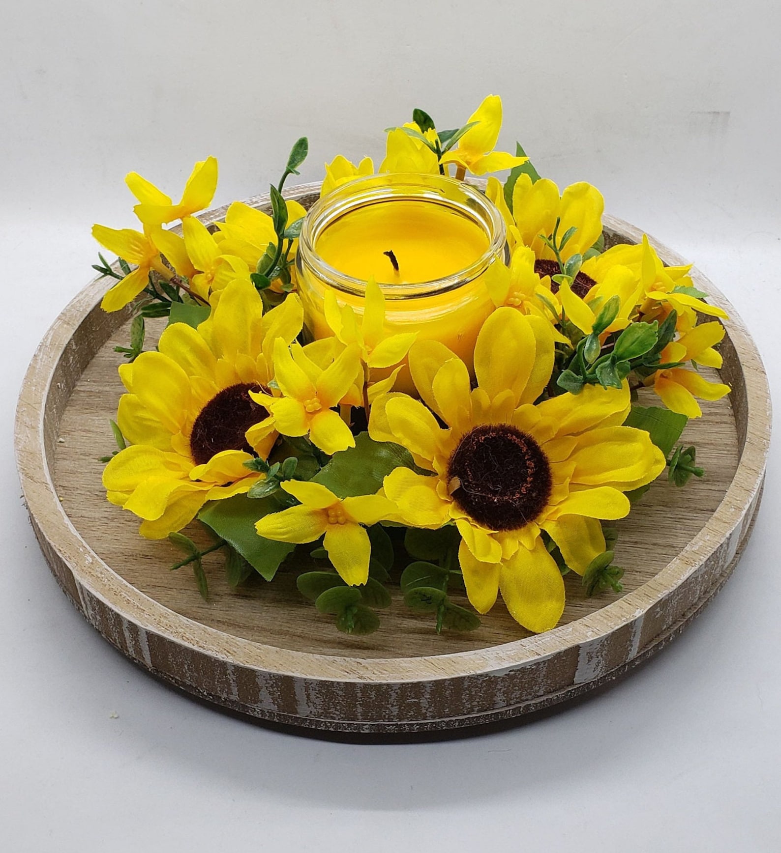 Candle Ring Floral Centerpiece Yellow Sunflower Candle Ring or Candle ...